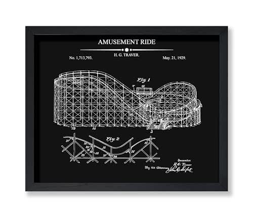 Amazon.com: Monem Art Roller Coaster Blueprint Poster - Amusement Ride ...