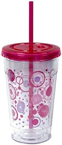 Cool Gear Chiller Cup with Straw, Printed Design, Pink, 591ml ...