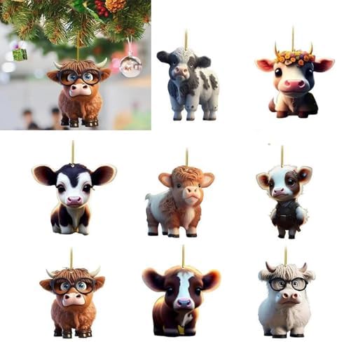 Amazon.com: Wenqik 24 Pcs Cow Ornaments for Tree Cute Acrylic Cartoon ...
