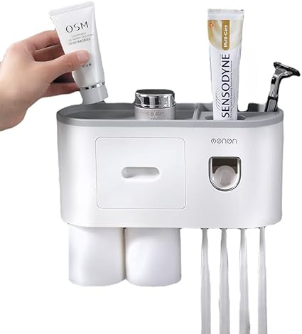 Amazon.com: BasicLogic Tooth Brush Organization Wall Mounted Toothpaste ...