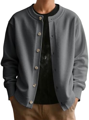 Mens Crew Neck Cardigans with Buttons - Sweaters for Men UK Fleece ...
