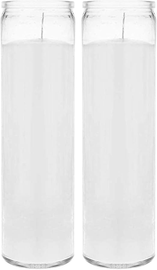 Brilux 2 Classic White Candles in Glass, 8-INCHES Tall
