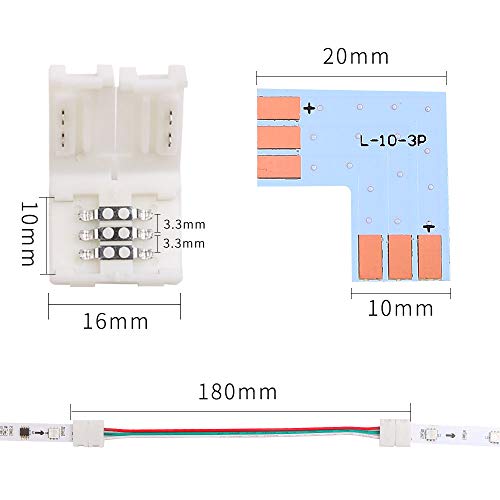 Snapklik.com : LED Strip Connector Kit, 5-Pack 3Pin L Shape 10mm Wide ...