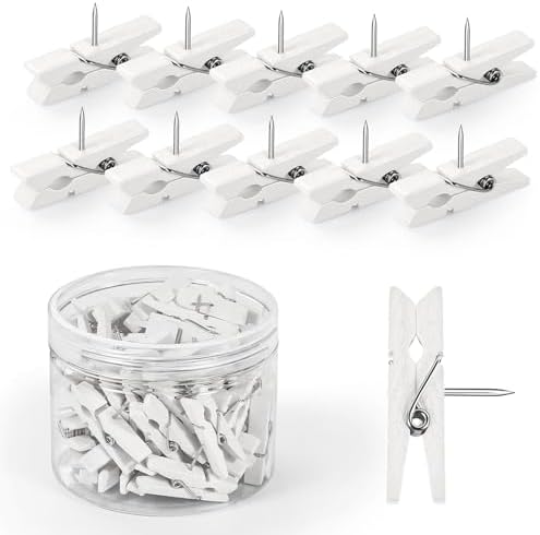 Amazon.com: GOOLADA 50pcs Wooden Push Pins with Clips White Bulletin ...