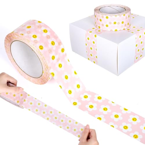 Whaline 109 Yard Smile Daisy Packing Tapes Pink White Smile Face Flower ...
