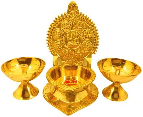 Buy SUBHEKSHANBrass Kamakshi Astalaxmi Oil lamp with Agand Diya for ...