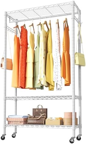 Amazon.com: Homdox Rolling Garment Rack with Double Rods 3 Tier Garment ...
