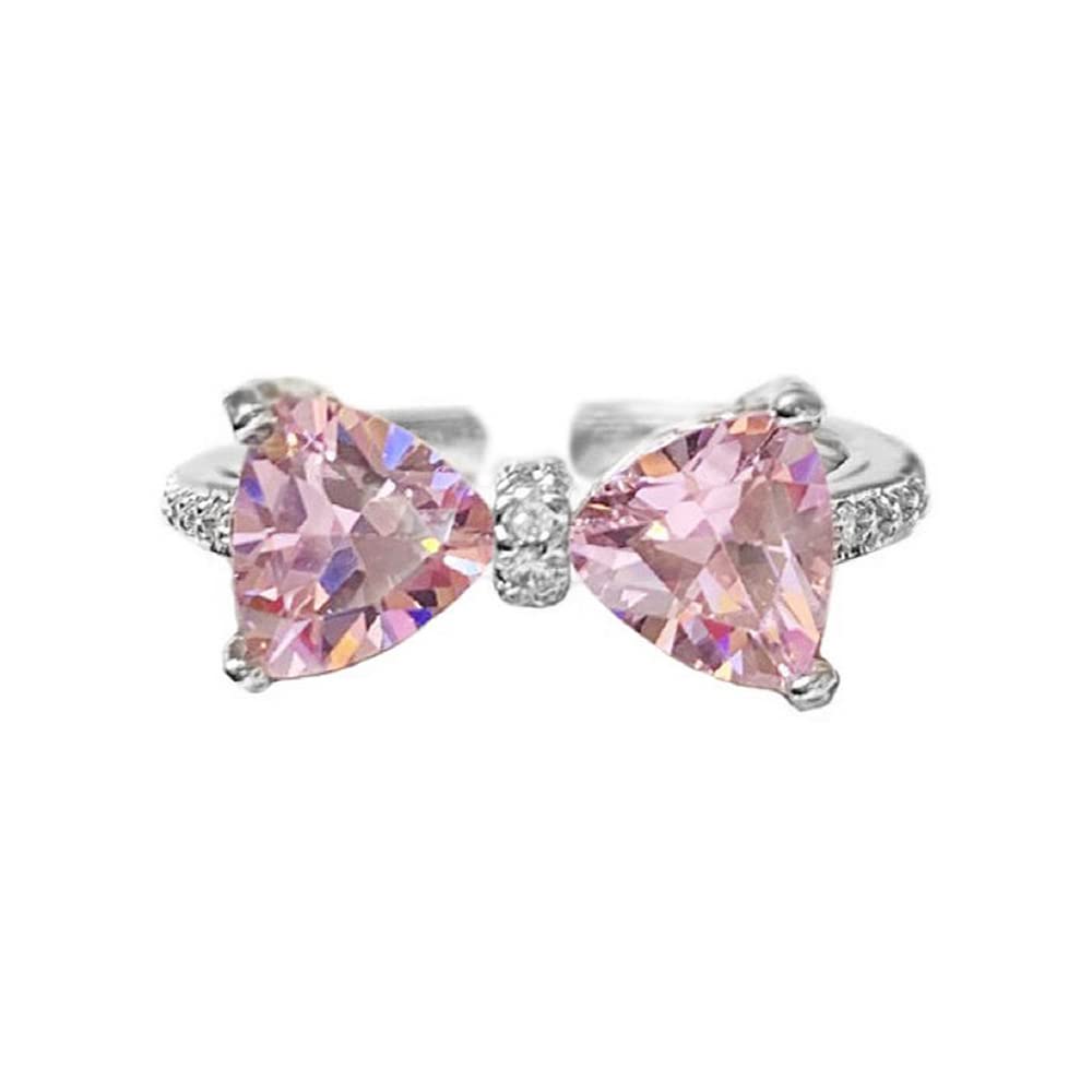 Amazon.com: Pink Crystal Bow Knot Open Statement Rings for Women ...