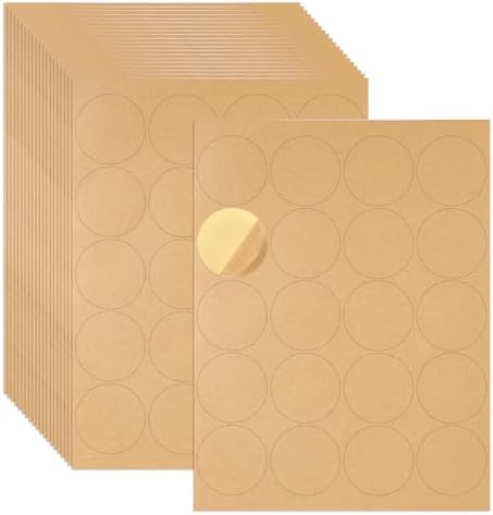 20 Sheets 2" Round Kraft Labels, Round Kraft Paper Labels Stickers ...