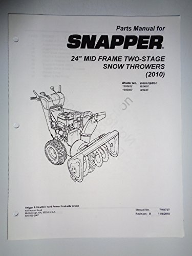 Snapper I924EX M924E Two Stage 24" Snow Thrower Parts Catalog Book ...