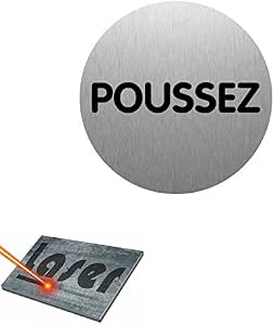 Plaque gravée autocollante 8cm "Poussez" fond alu brossé : Amazon.fr ...