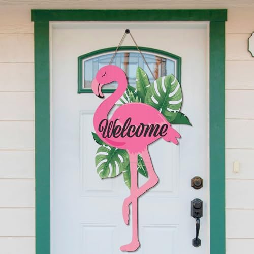 Amazon.com : 27.5 Inch Tall Flamingo Welcome Door Sign Summer Tropical ...