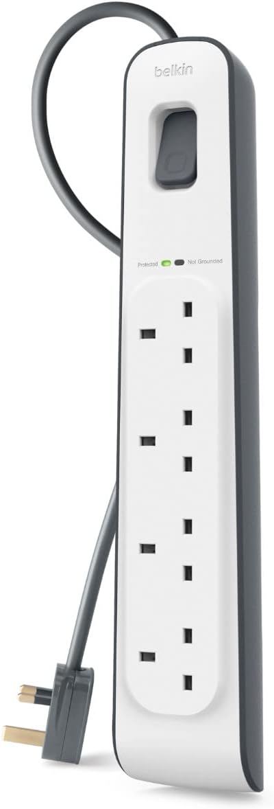 Belkin 4 Way/4 Plug 2 m Surge Protection Extension Lead Strip, White ...