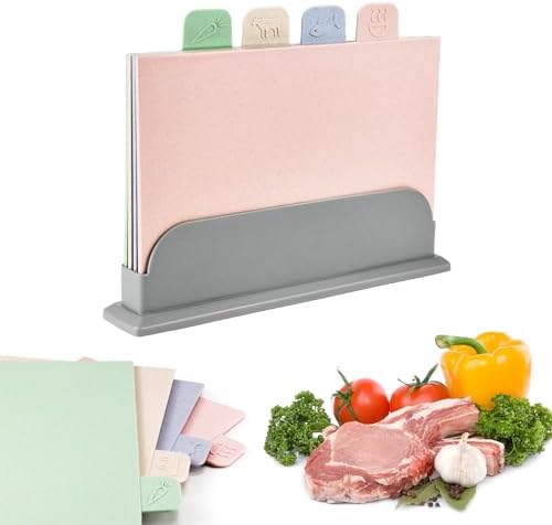 4 Pack Chopping Board Set with Stand, Coloured Chopping Boards Set ...