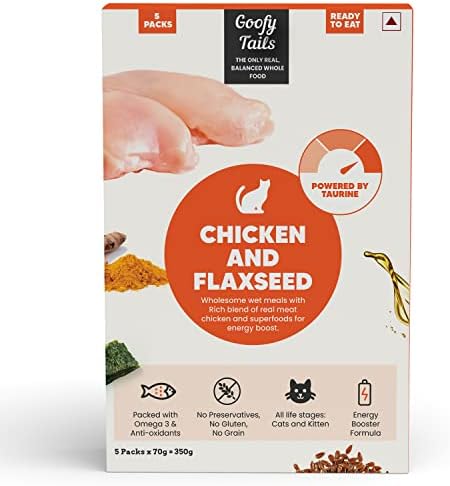 Goofy Tails Wet Cat Food and Kitten Food, Chicken and Flaxseed 350g (70g X 5 Pouches ...