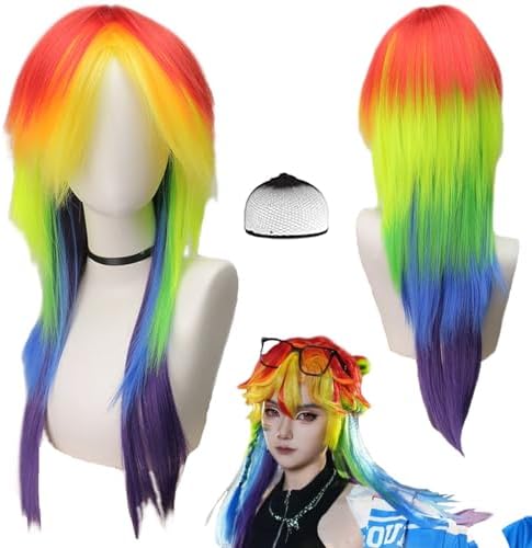 Amazon.com: JoneTing Ombre Rainbow Wig Women Long Straight Colorful ...