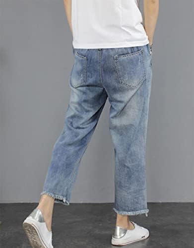 Lavnis Women's Cropped Jeans Cotton Loose Denim Pants Casual Elastic ...