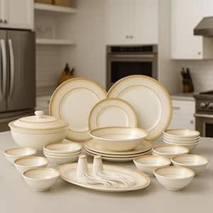 BLISS START 35 Pcs Ceramic Dinner Set | Crockery Set for Dining Table ...