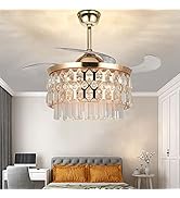 Amazon.com: BIGBANBAN Bling Crystal Chandelier Fan, Retractable Ceiling ...