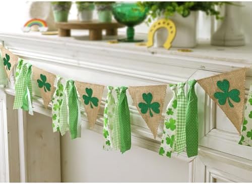 Amazon.com: Partyprops Rustic Shamrock Garland | Burlap Shamrock Banner ...