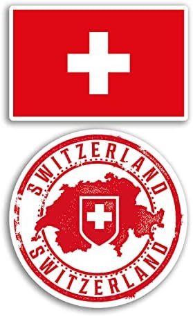 2 x 10cm Wide Switzerland Vinyl Stickers - Swiss Flag Map Scrapbook ...