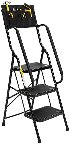 HBTower 3 Step Ladder with Handrails, Folding Step Stool Portable Steel ...
