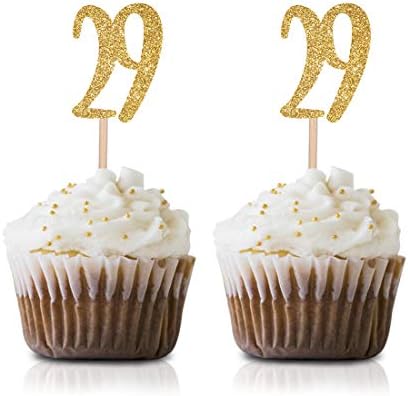 Amazon.com: Gold Happy 29th Birthday Cupcake Topper, 24-Pack Number 29 ...