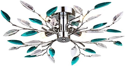 Modern Birch Semi Flush Ceiling Light with Clear & White Leaves by ...