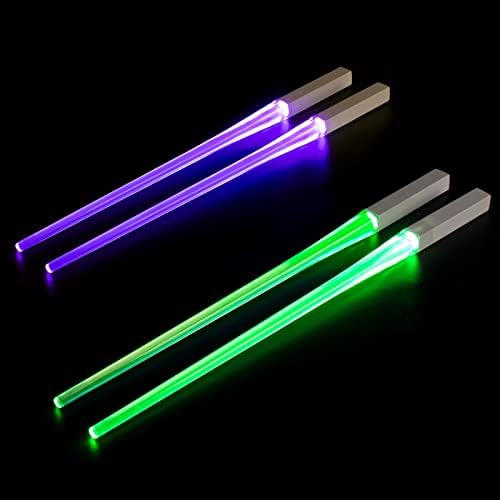 Swetup 2 Pairs Green & Purple ABS LED Luminous Chopsticks, Reusable ...