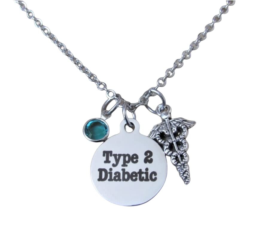 Amazon.com: Medical Alert Type 2 Diabetic Necklace W/Caduceus Charm and ...