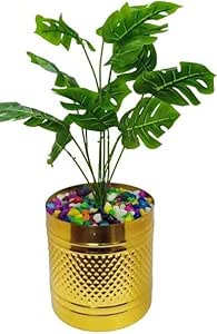 Amazon.com : Gold Finishing - Metal Indoor Plant Pot with Hammered ...