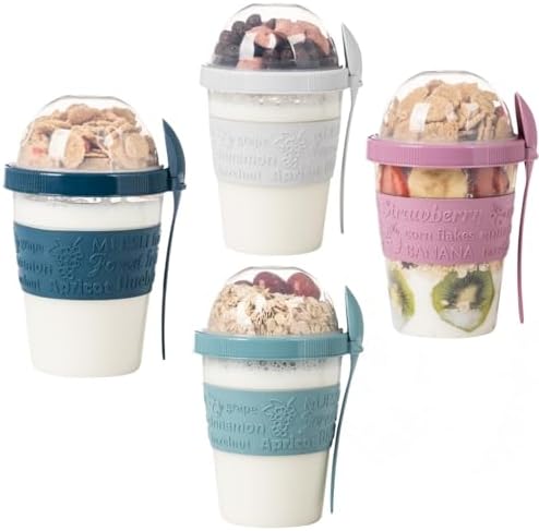 SECEL 4 Pcs Yogurt Parfait Cups Breakfast On The Go Reusable Plastic ...