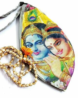 HC- Pure Tulsi Japa Mala with Radha Krishna Photo Japa Bag/Basil Wood Rosary for japa with 108 ...