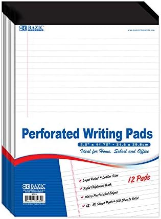 Amazon.com: BAZIC Perforated Writing Pad, 50 Sheets 8.5"x11.75", White ...