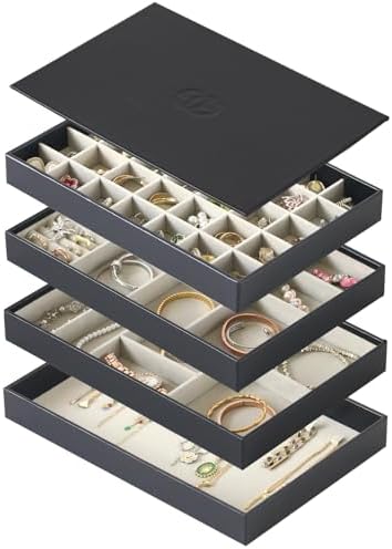 Amazon.com: Voova Stackable Jewelry Organizer Tray with Lid, PU Leather ...