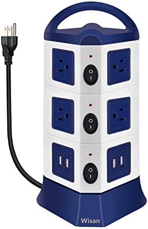 WISAN Torre Multicontacto USB,Regleta de Alimentación con 8 Tomas de3 Puertos USB A&1USB C ...