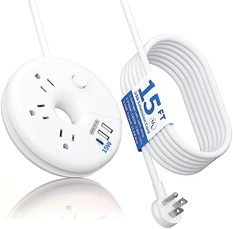 i-Donut Extension Cord 15FT, NTONPOWER Long Extension Cord with 3 USB ...