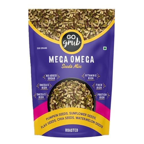Go Grub Mega Omega Roasted 5 Seeds Mix 250gm- Watermelon, Pumpkin, Flax ...