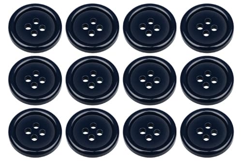 Pack of 12 Dark Navy Blue Sew on 18mm Round Buttons Flat 4 Holes 28L 28 ...