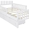 Amazon.com: Bellemave Kids Twin Bed Frame with Storage Drawers and Both Sides Guardrails, Kids ...