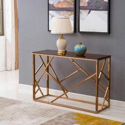 Aqsa Fabrication Rose Gold Metal Console Table with Glass Top in Rose ...