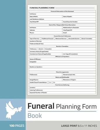 Funeral Planning Form Book: Funeral Planning Log | Funeral Arrangement ...