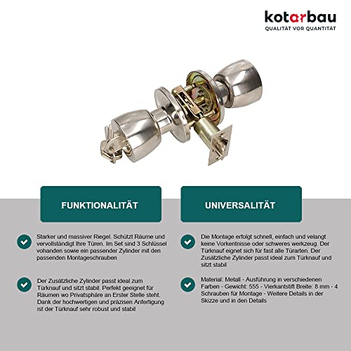 KOTARBAU Door Knob with Lock Metal Rotary Knob Cylinder Locking Round ...