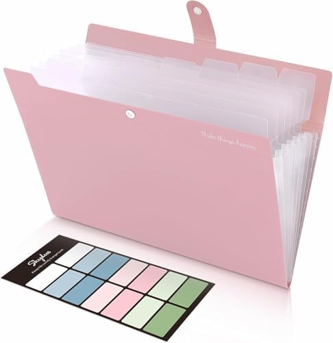 SKYDUE Expanding File Folder A4 with 8 Pockets - Pastel Pink Paperwork ...