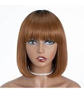 Amazon.com : DÉBUT 10 Inch Water Wave Bob Wig with Bangs Human Hair ...