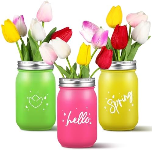 Amazon.com: Uiifan 6 Set Spring Tulips with Mason Jar Table Centerpiece ...