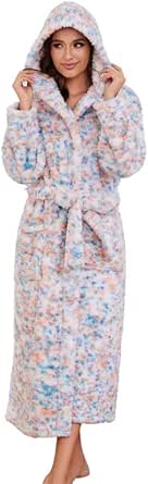 LYCY Women Hooded Fleece Cute Robe, Soft Warm Plush Bathrobe for Women ...