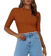 OUGES Womens 2024 Spring Summer Tops Basic Slim Fit Sweaters Turtleneck ...