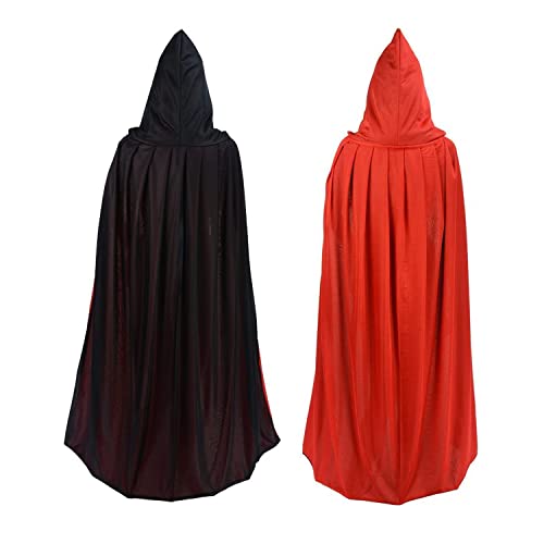 TINAYAUE Reversible Hooded Cloak Unisex Capes Black and Red Long Robe ...
