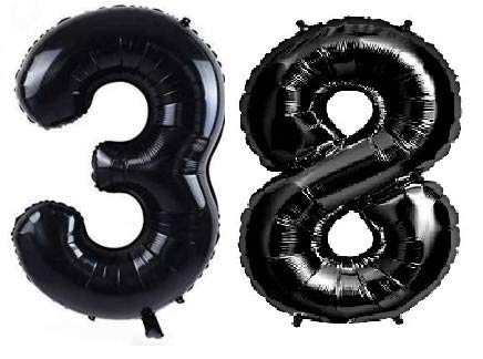 Haven's treasure Black Number 38 Balloons, 38th Birthday Party Balloons ...
